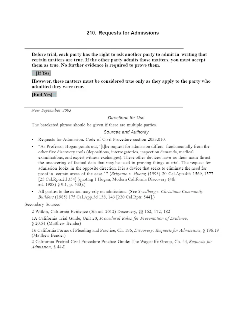 California Requests for Admissions | Clio