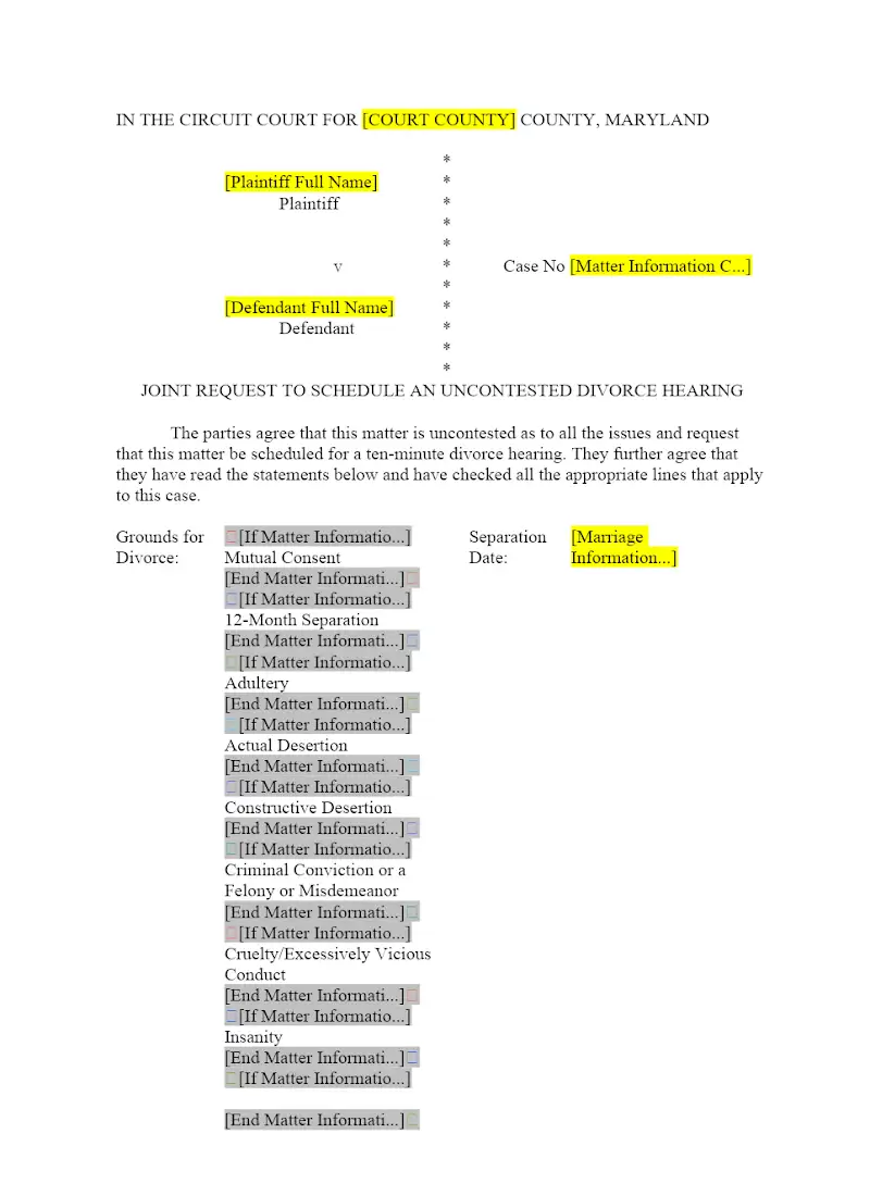 Joint Request to Schedule Uncontested Divorce Hearing | Clio