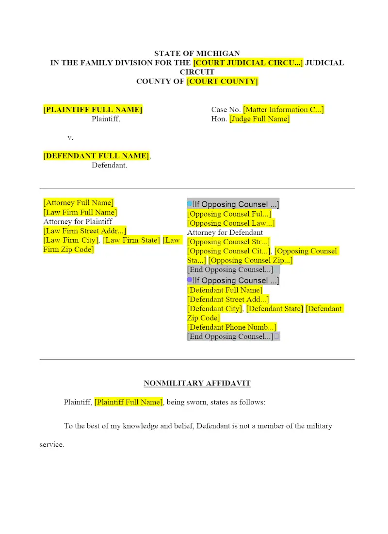 Michigan Affidavit of Nonmilitary Service | Clio