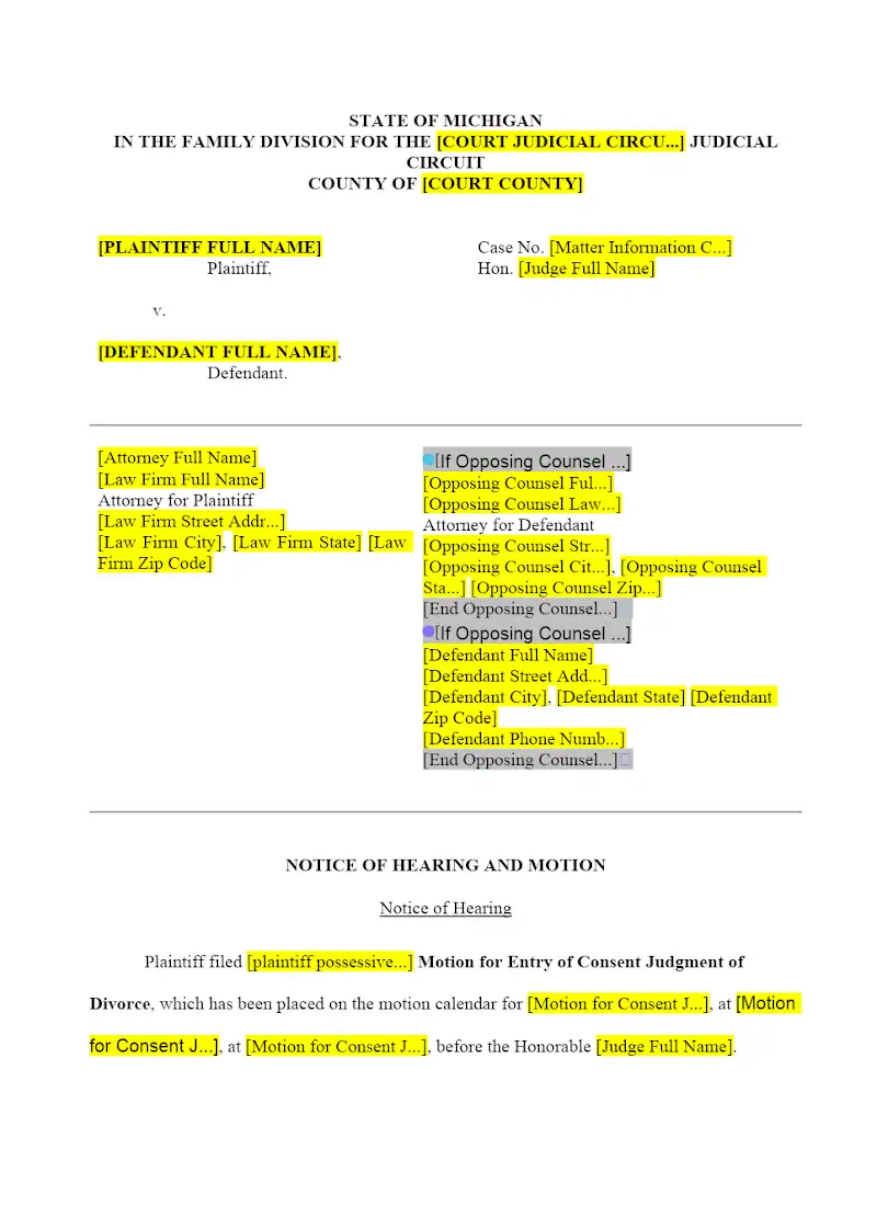 Notice and Motion for Consent Judgment of Divorce | Clio