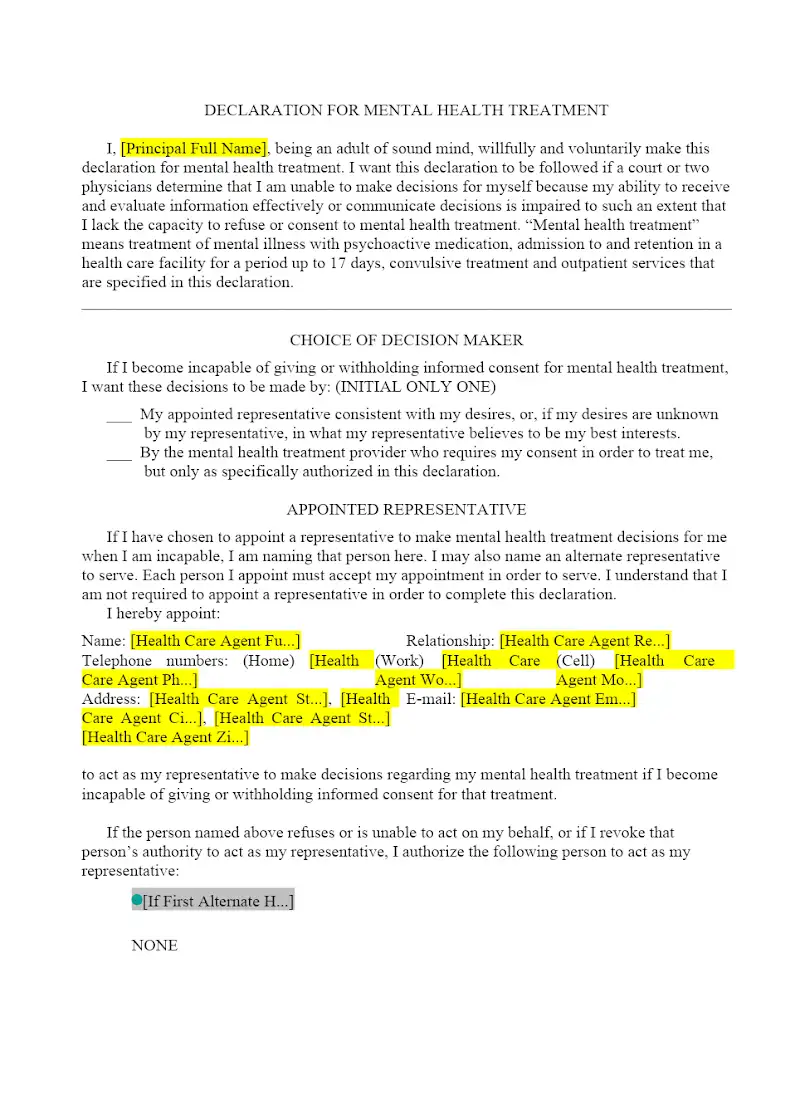 Declaration for Mental Health Treatment | Clio