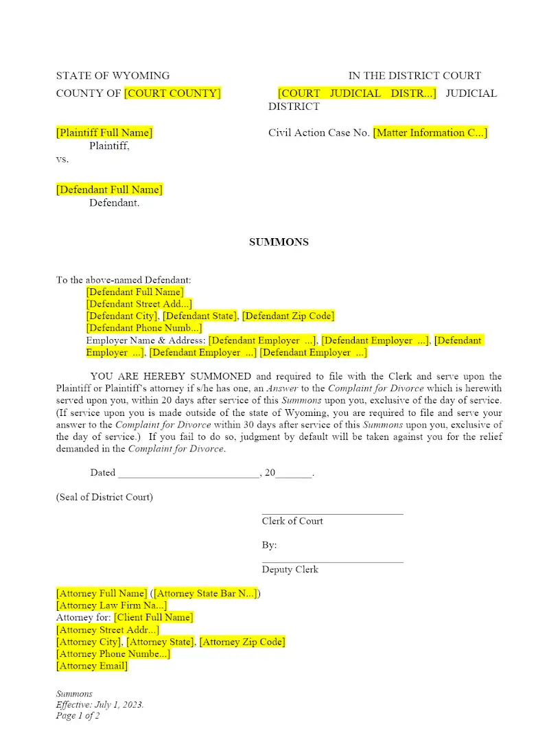 Summons (Form DWCP08) | Clio