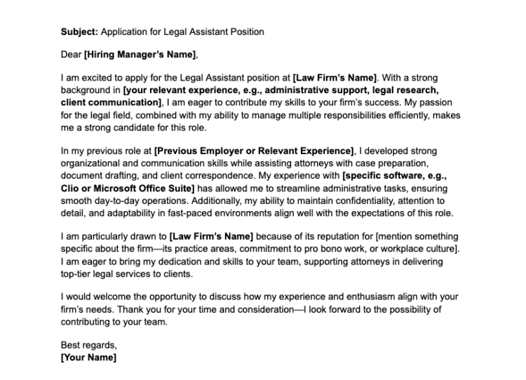 Write a Professional Legal Assistant Cover Letter (With Examples)