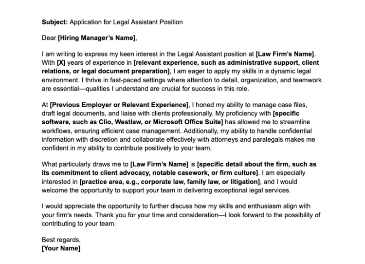 Write a Professional Legal Assistant Cover Letter (With Examples)