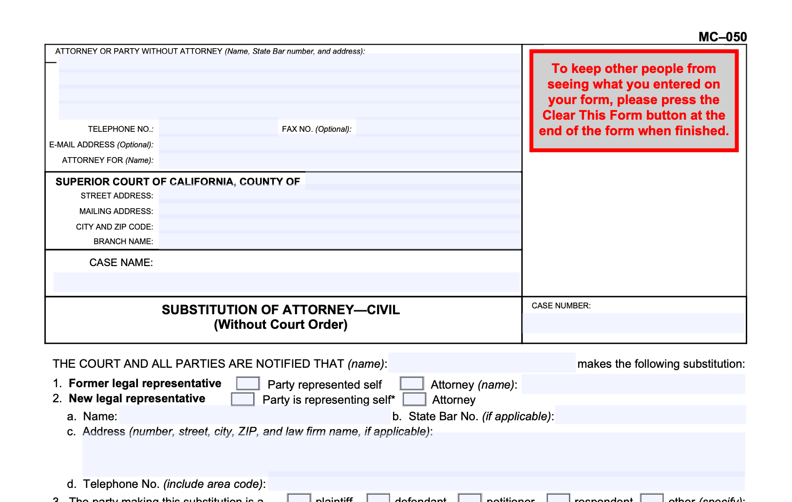 California’s MC-050 Form: Substitution of Attorney | Clio