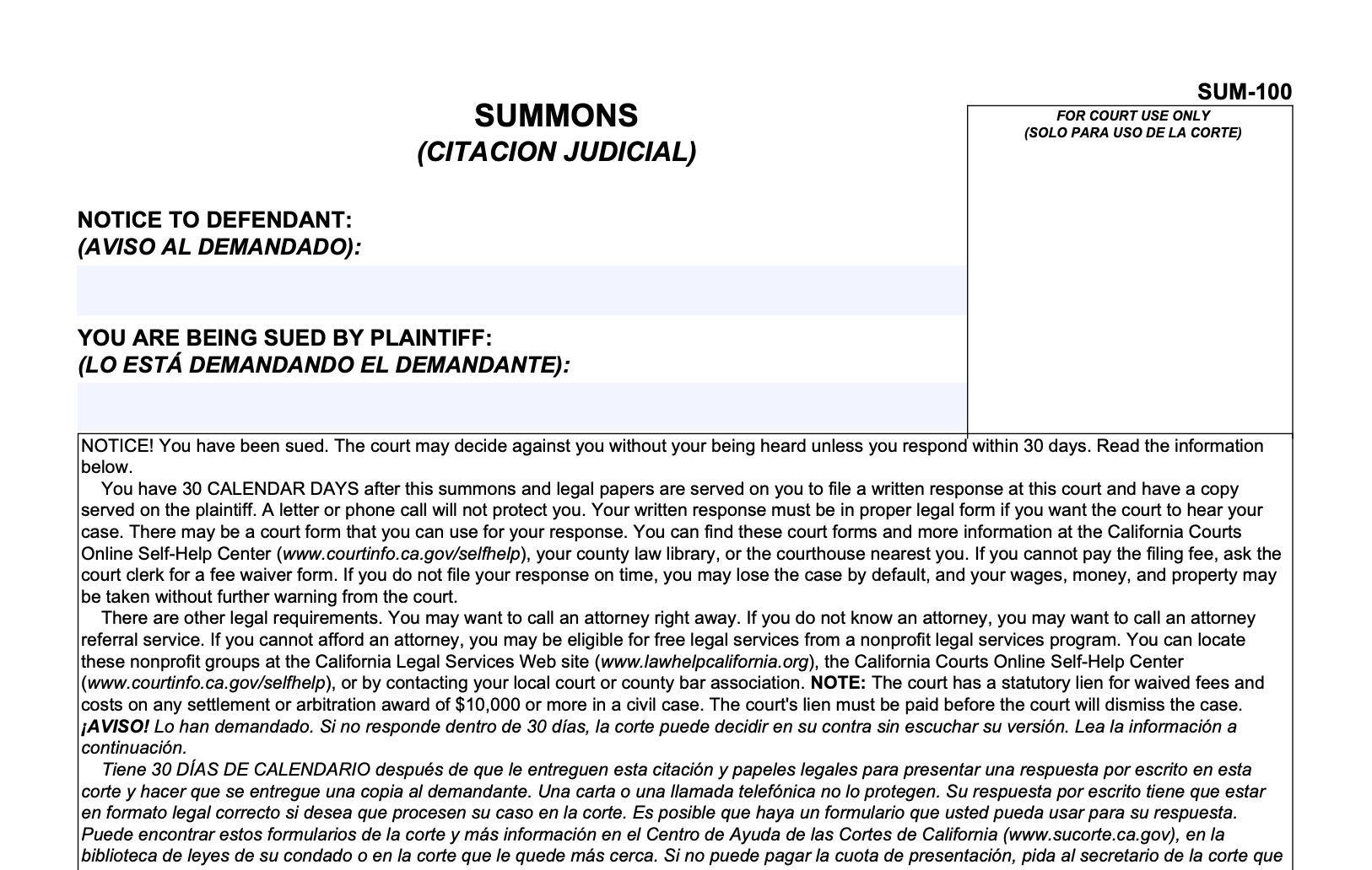 California’s SUM-100 Form: Civil Summons | Clio