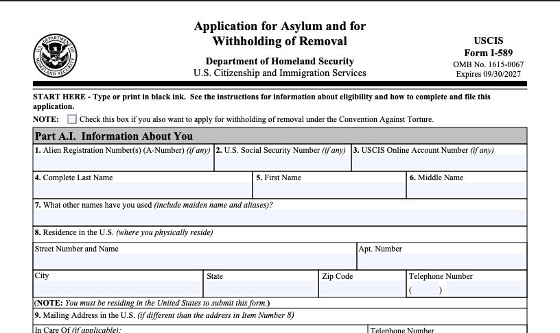 Download Form I-589: Asylum and Withholding of Removal